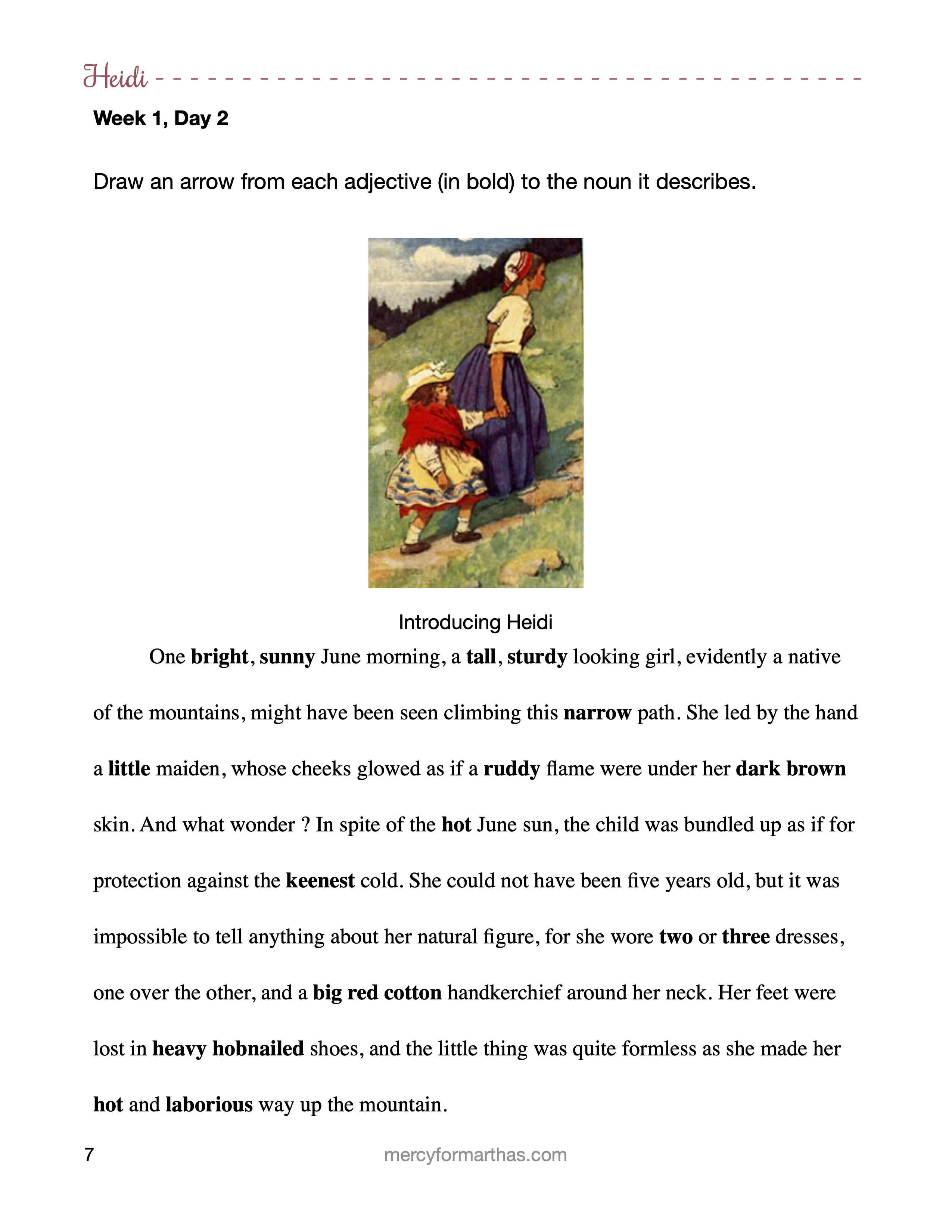 Writing Lessons from Literature Book 1: Heidi, by Johanna Spyri – Mercy ...