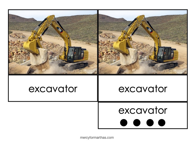 Construction Vehicles Three-Part Cards – Mercy for Marthas